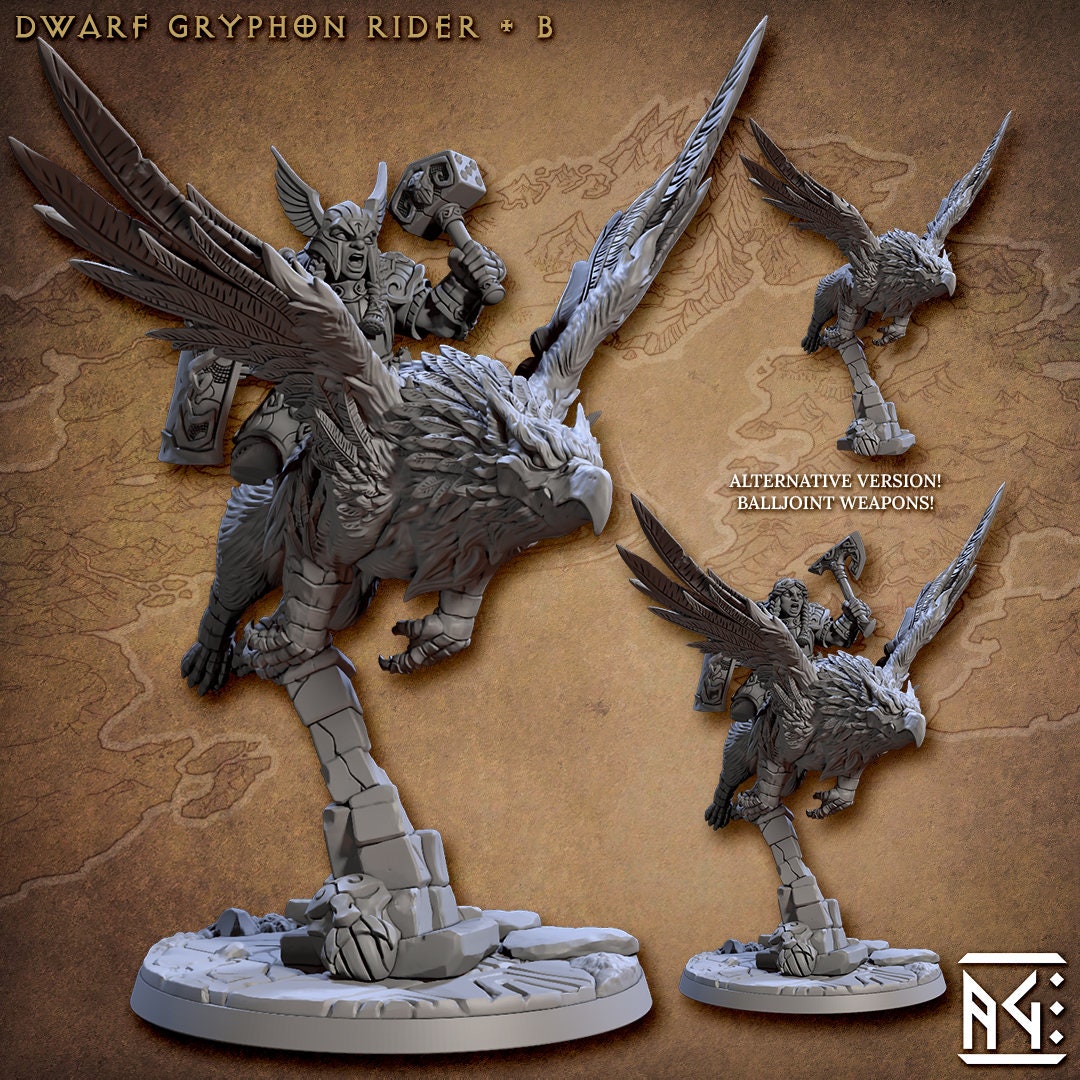 Lok-badar Gryphon Rider V3 (50mm Base) 3D Printed Resin Miniature ...