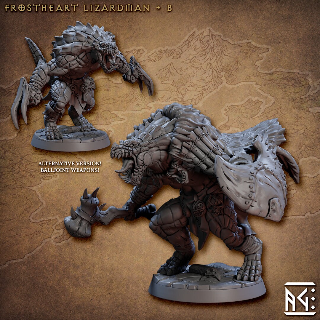 Frostheart Lizardmen V2 (30mm Base) 3D Printed Resin Miniature ...
