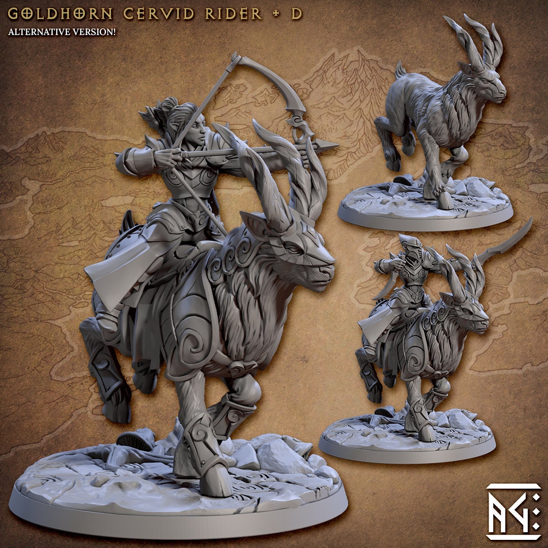 Royal Alfar Stag Rider V4 (50mm Base) 3D Printed Resin Miniature ...