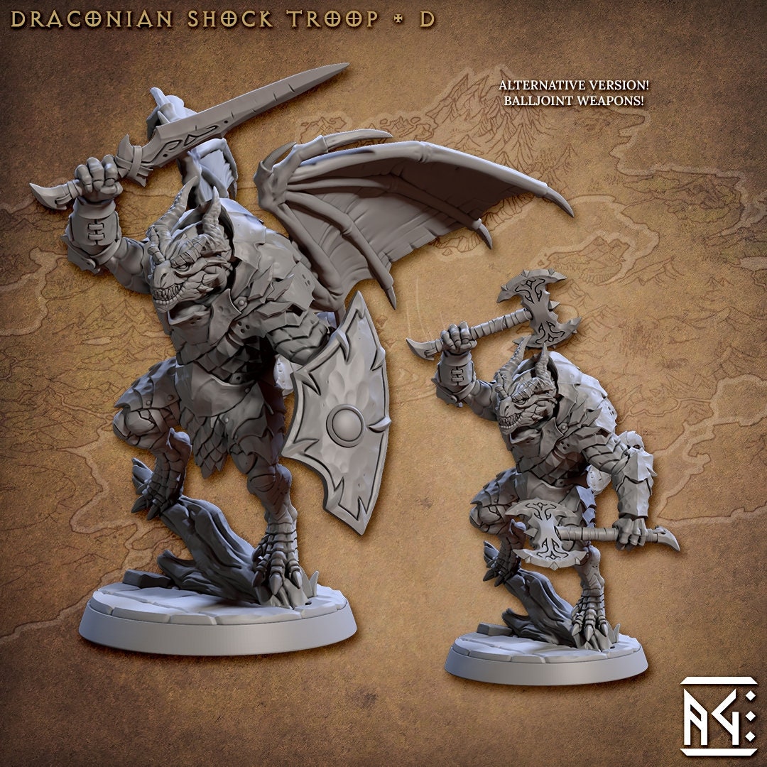Draconian Shock Troop V4 (30mm Base) 3D Printed Resin Miniature ...