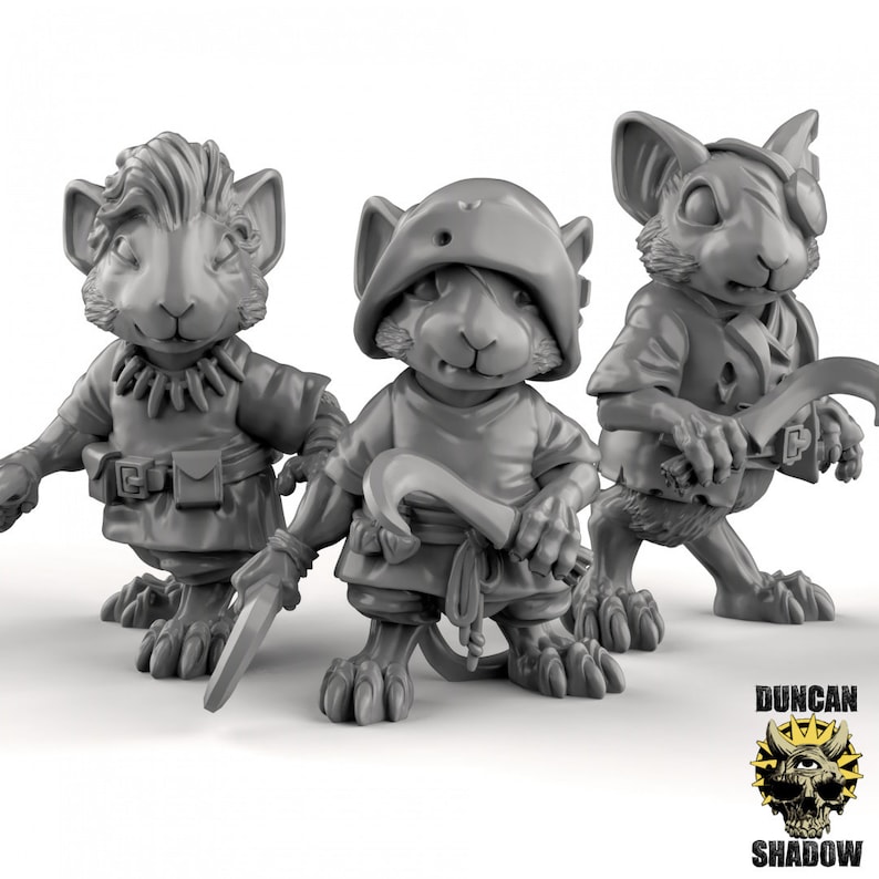 Mouse Folk With Hand Weapons 3D Printed Resin Miniature | Tabletop Role ...