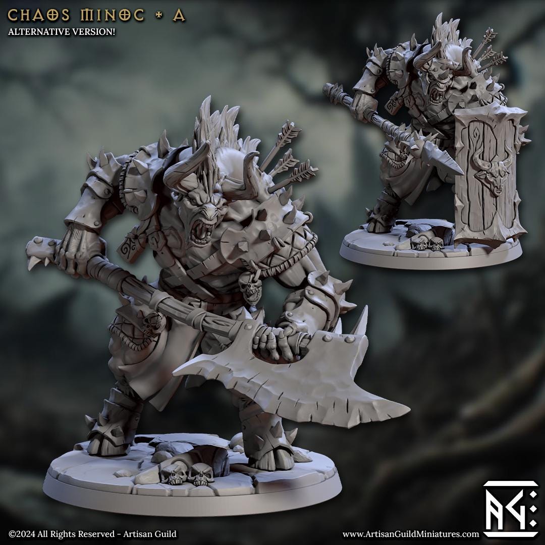 Beastmen Chaos Minotaur V1 (50mm Base) 3D Printed Resin Miniature ...