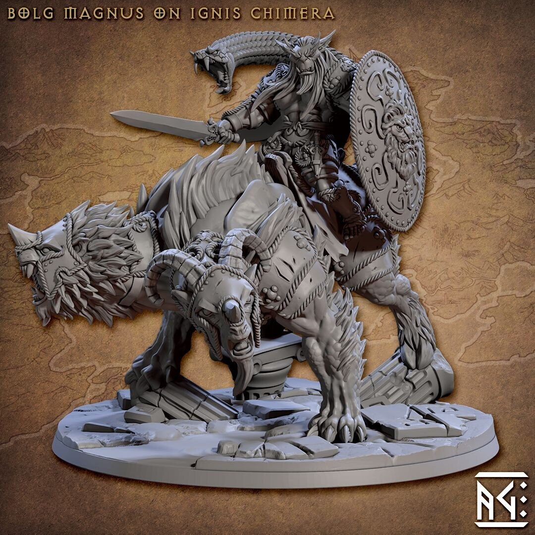 Bolg on Ignis Chimera 100mm Base 3D Printed Resin Miniature Tabletop ...
