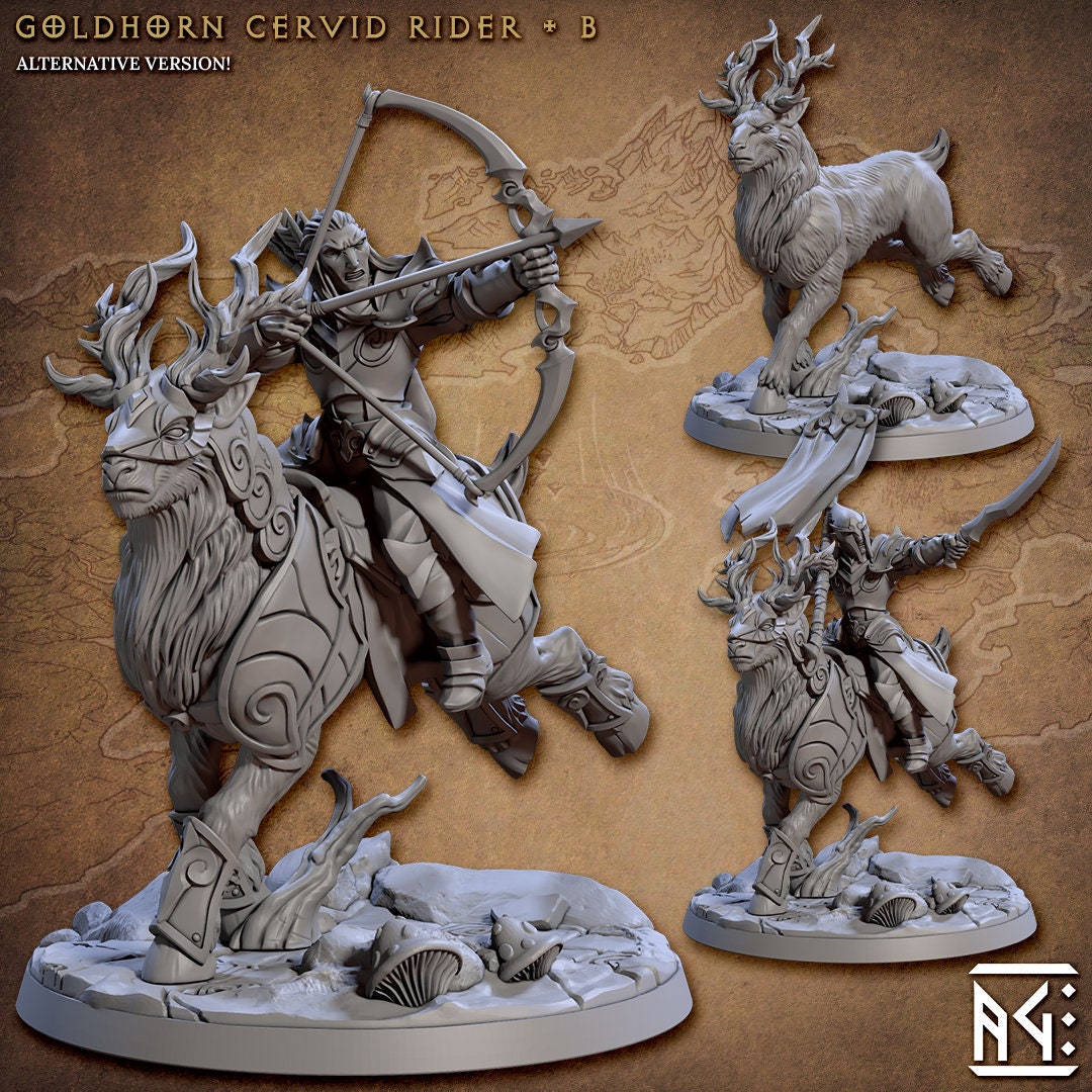 Royal Alfar Stag Rider V2 (50mm Base) 3D Printed Resin Miniature ...