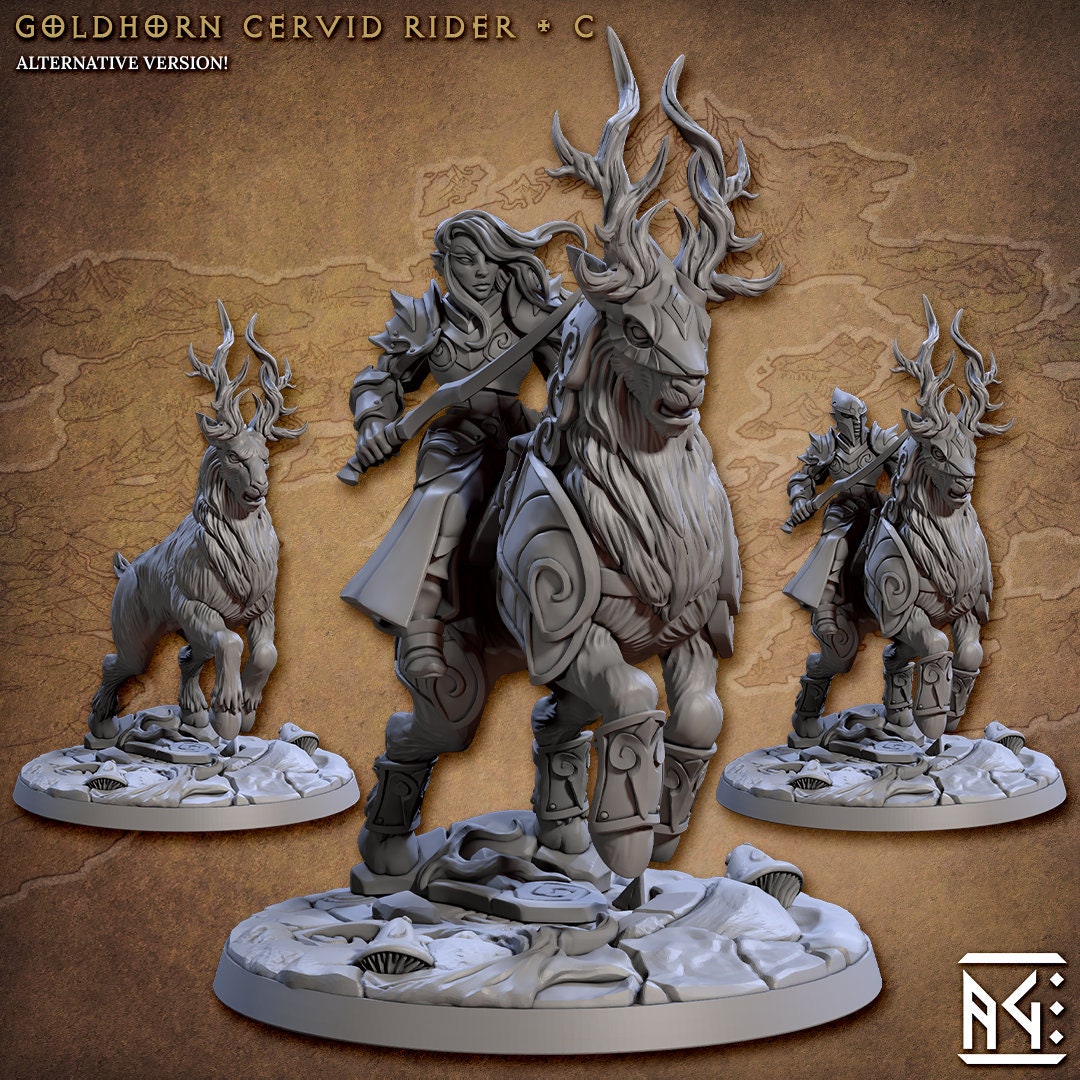 Royal Alfar Stag Rider V3 (50mm Base) 3D Printed Resin Miniature ...