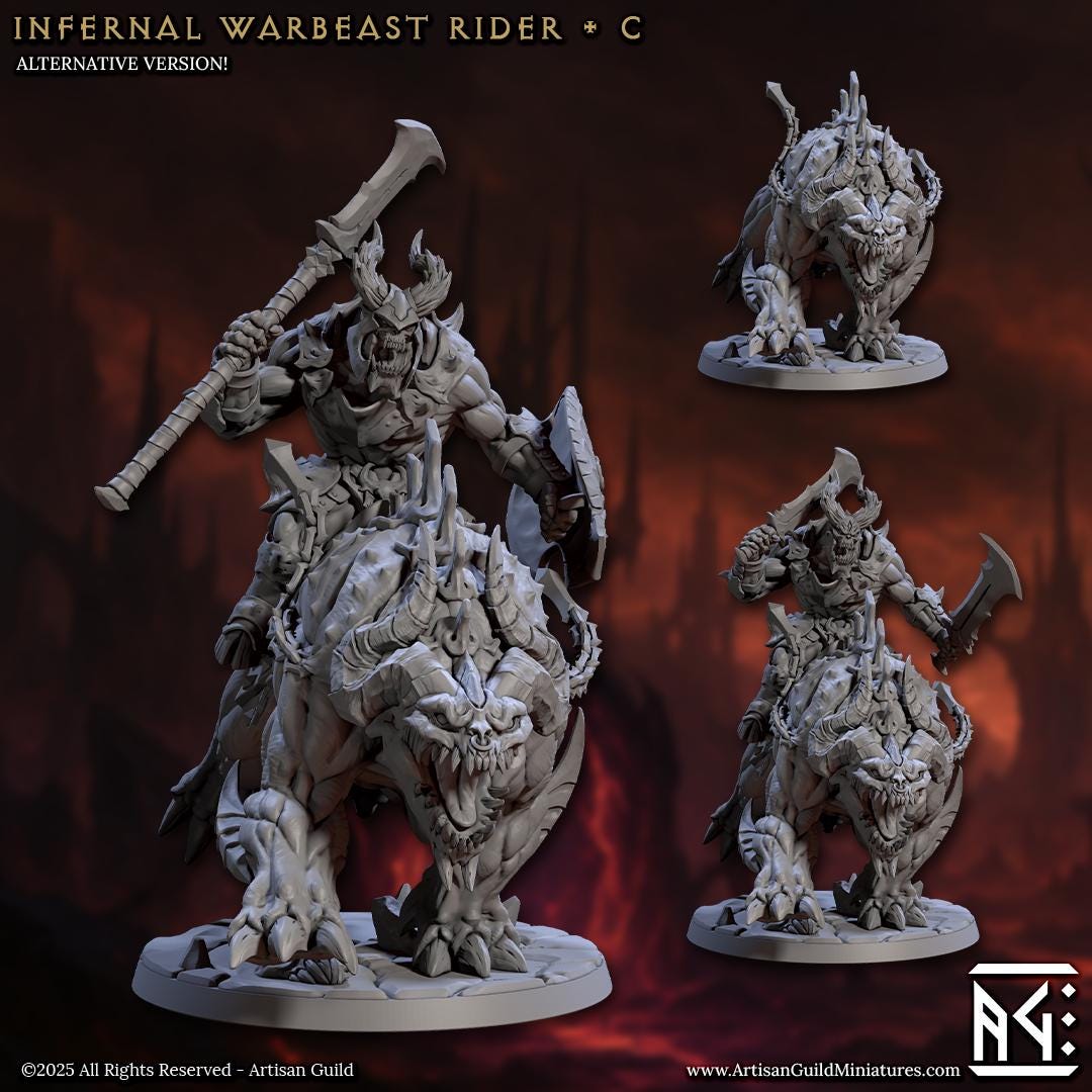 Infernal War Beast Rider V3 (50mm Base) 3D Printed Resin Miniature ...