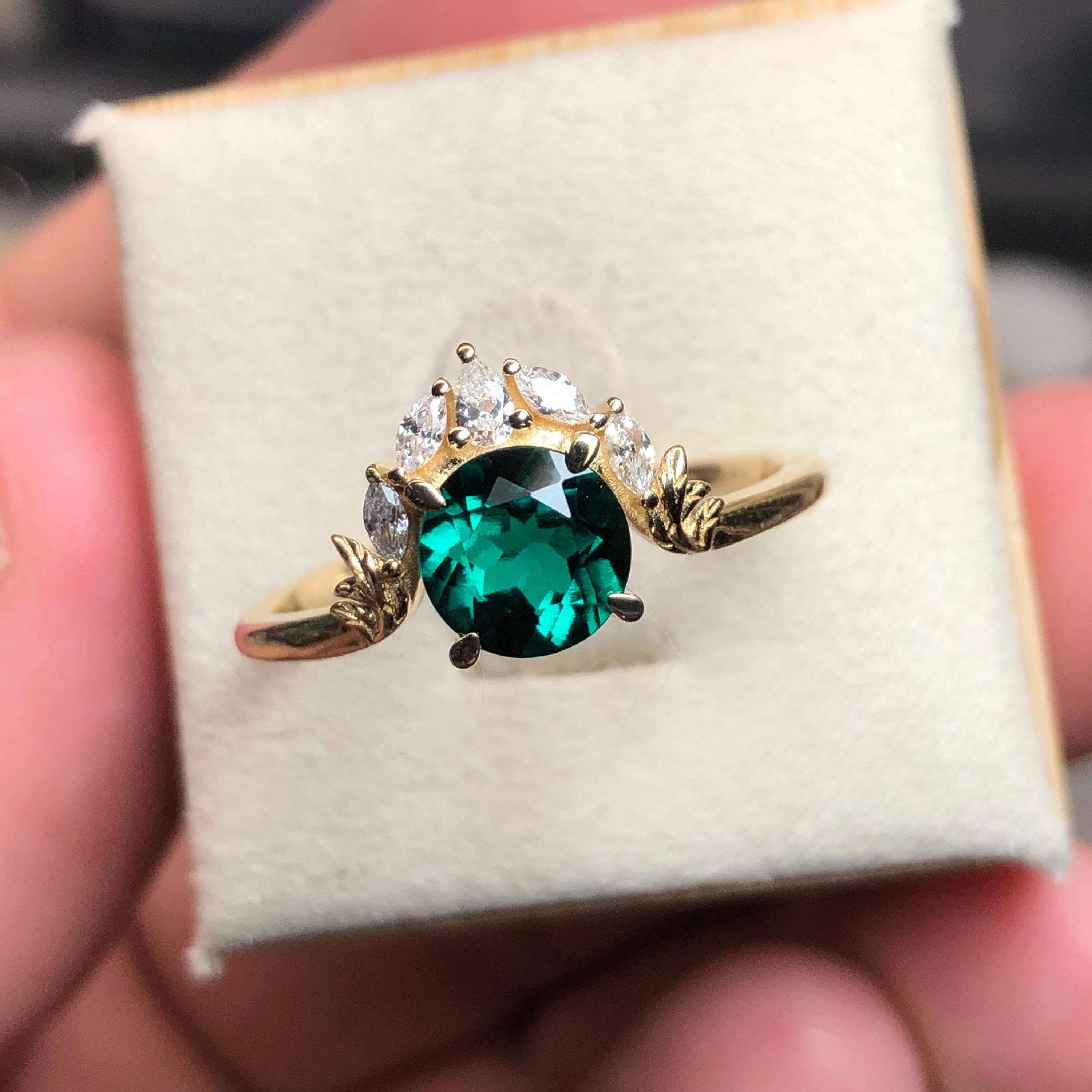 Magnolia // Nature Engagement Ring | 14K Gold Sapphire Ring | Emerald ...