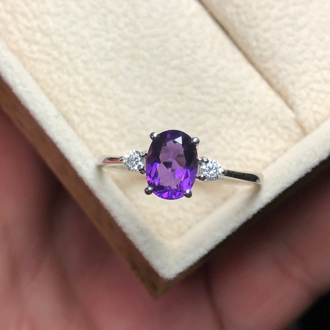 Amethyst Iapetus V. 2 // Oval Cut Gemstone Ring | Accented Oval Ring ...