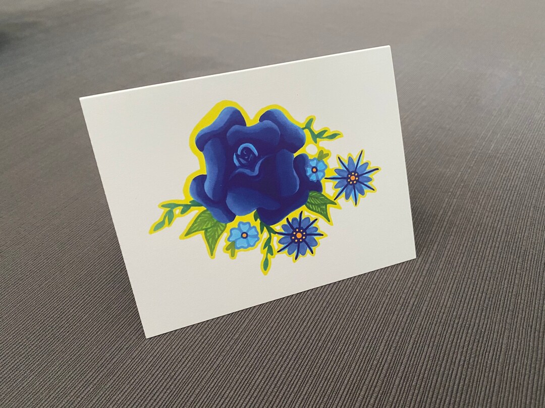 Packs of 4 Blank Blue Rose Cards | Envelopes Included - Etsy