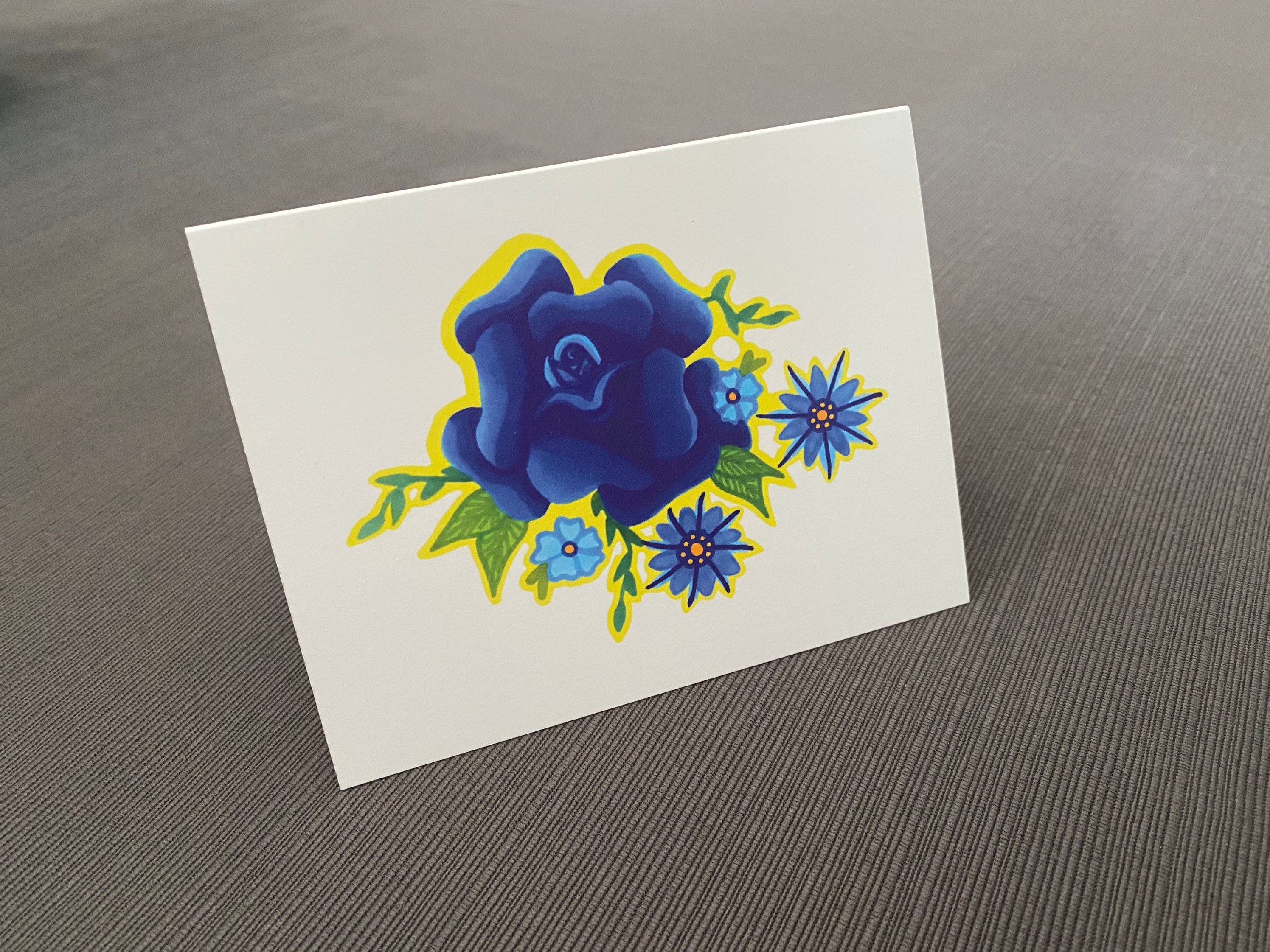 Packs of 4 Blank Blue Rose Cards | Envelopes Included - Etsy