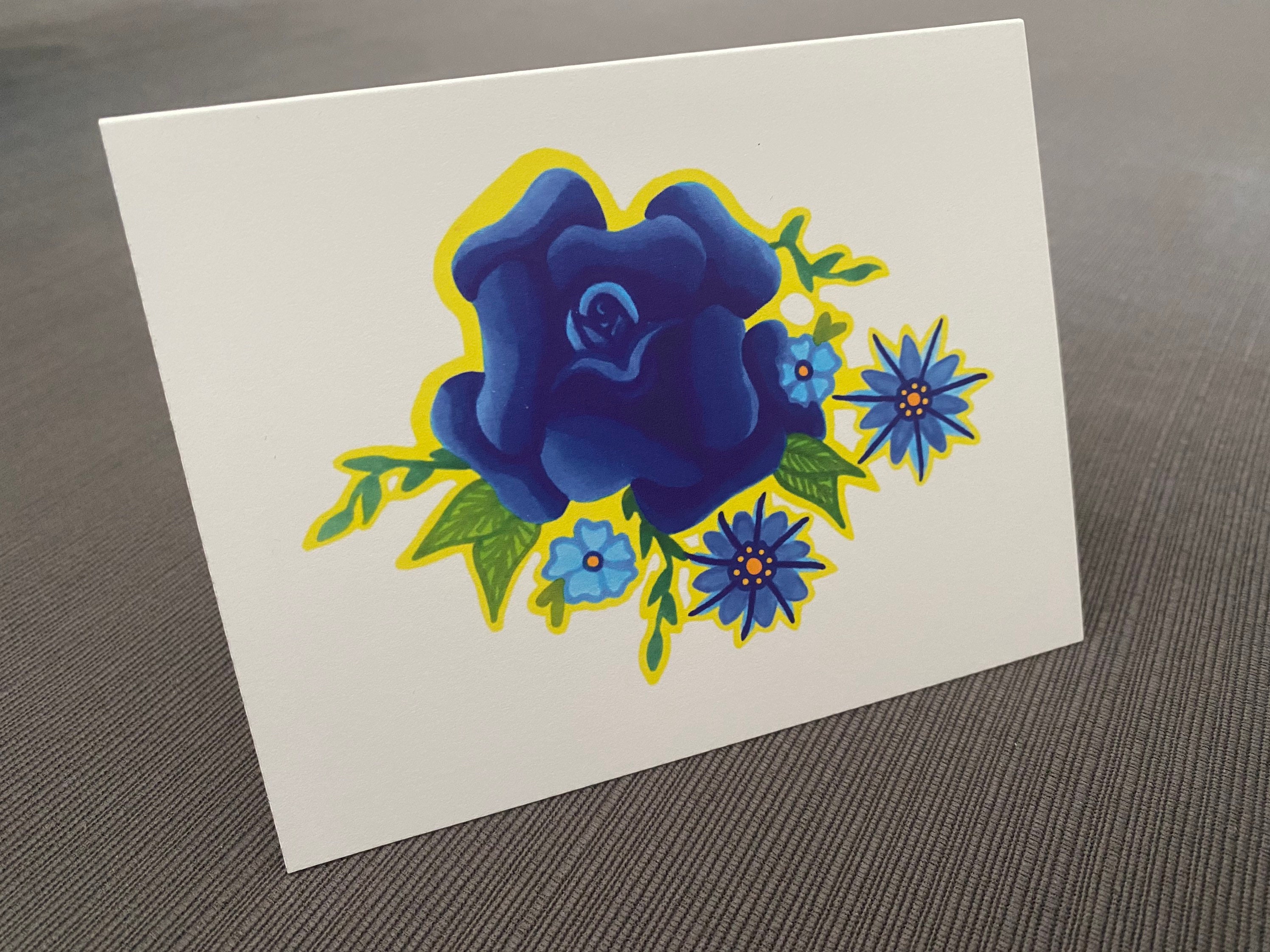 Packs of 4 Blank Blue Rose Cards Envelopes Included - Etsy UK
