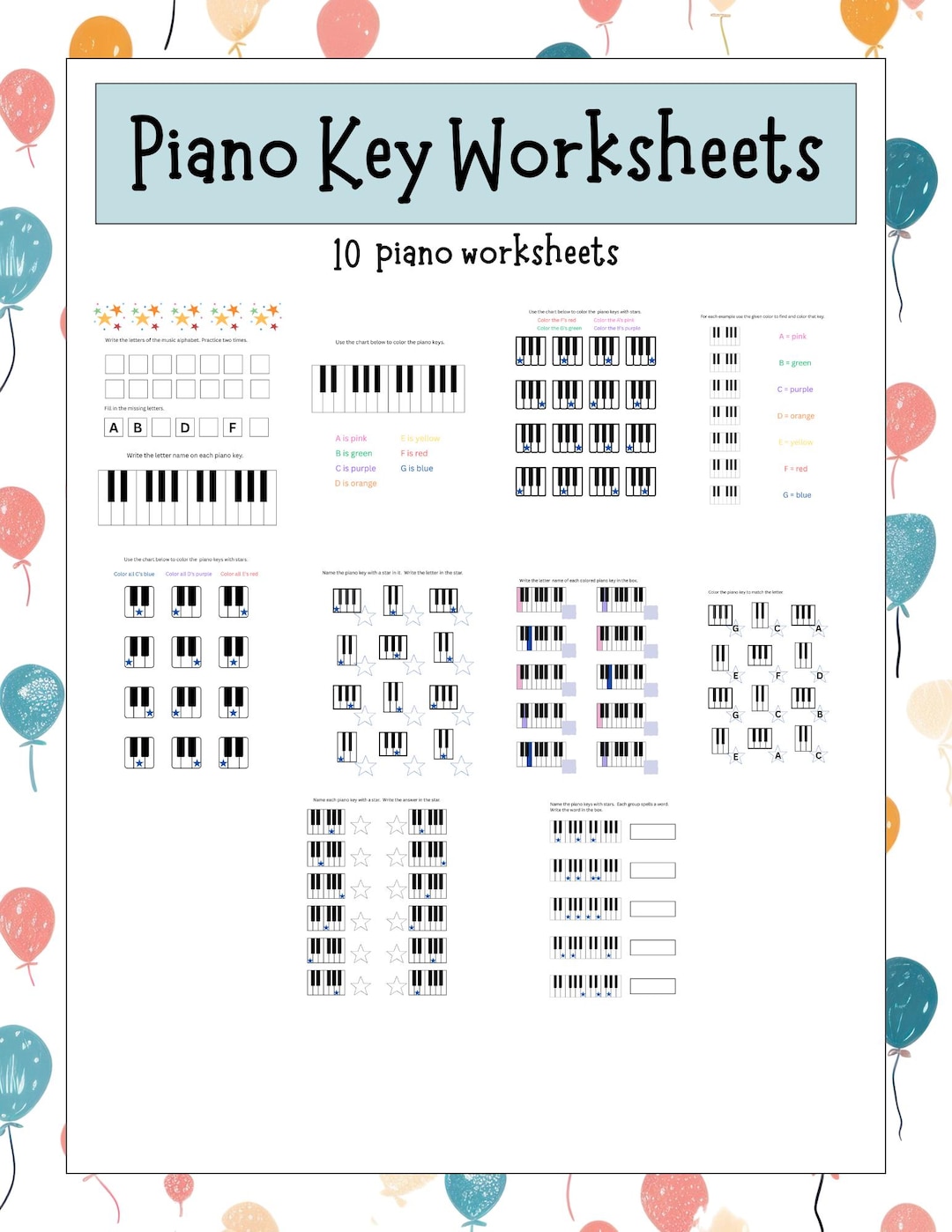 Piano Worksheets Music Worksheets Piano Class Activity Music Education ...