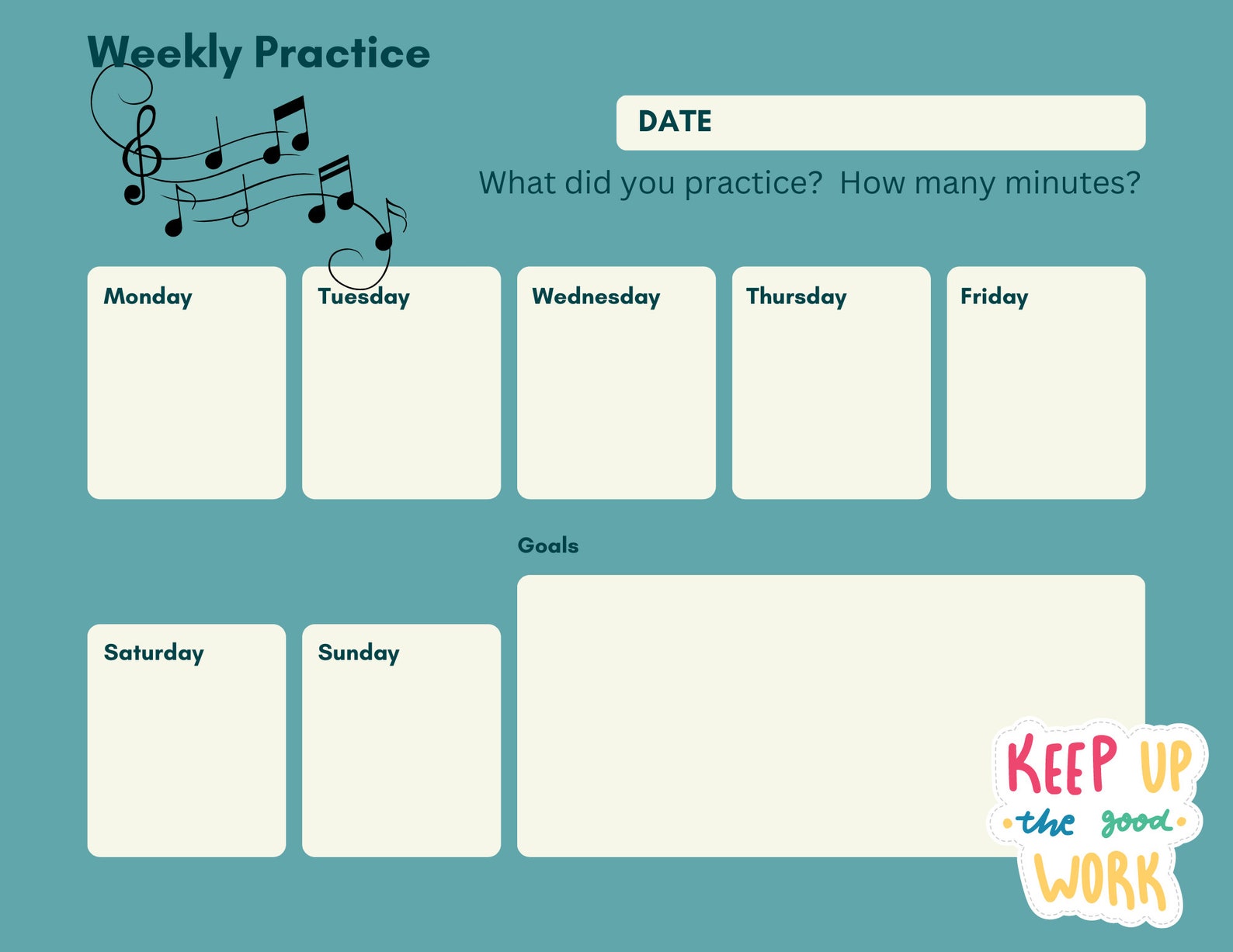 Music Practice Chart Weekly Piano Lessons Music Lessons Piano Printable ...