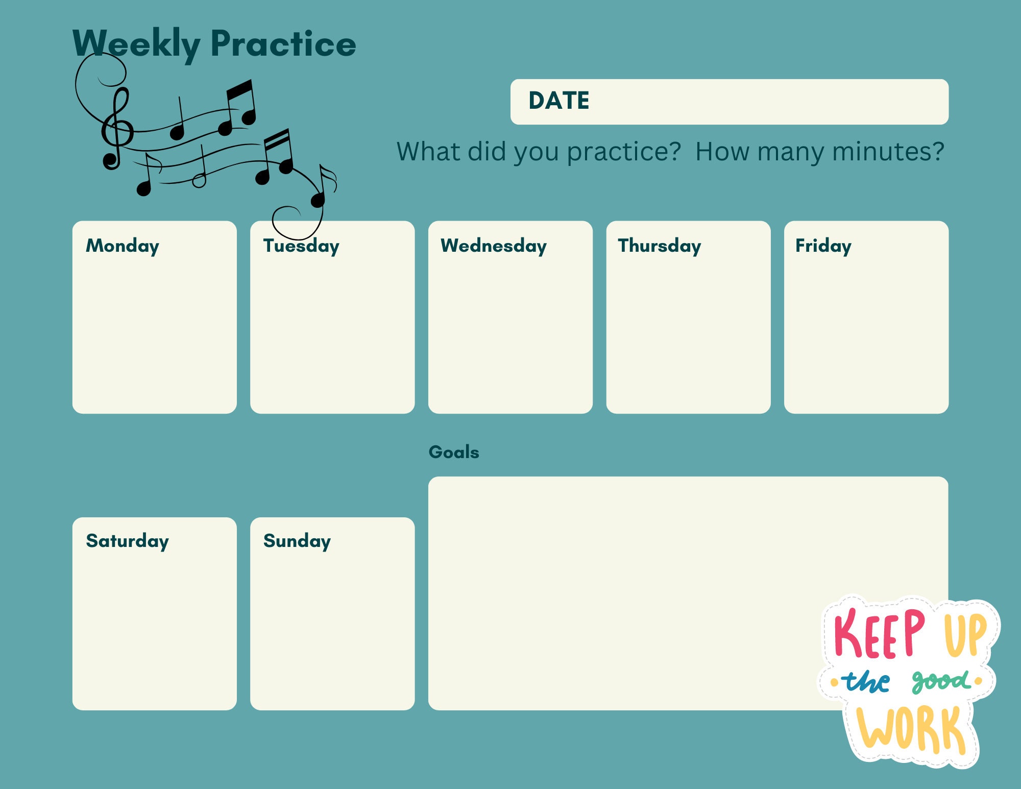 Music Practice Chart Weekly Piano Lessons Music Lessons Piano Printable ...