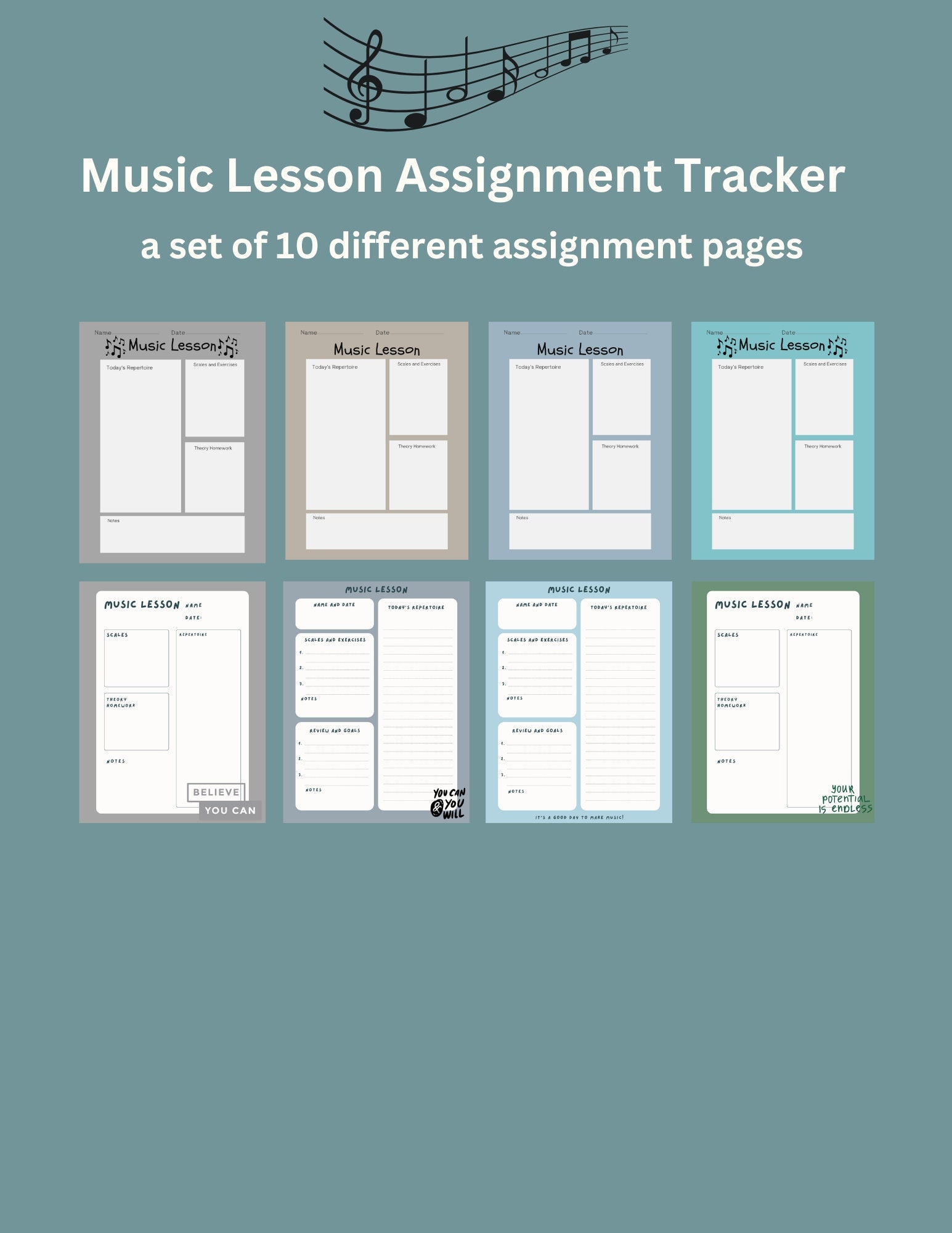 Music Assignment Sheet Lesson Tracker Practice Tracker Music Lesson ...
