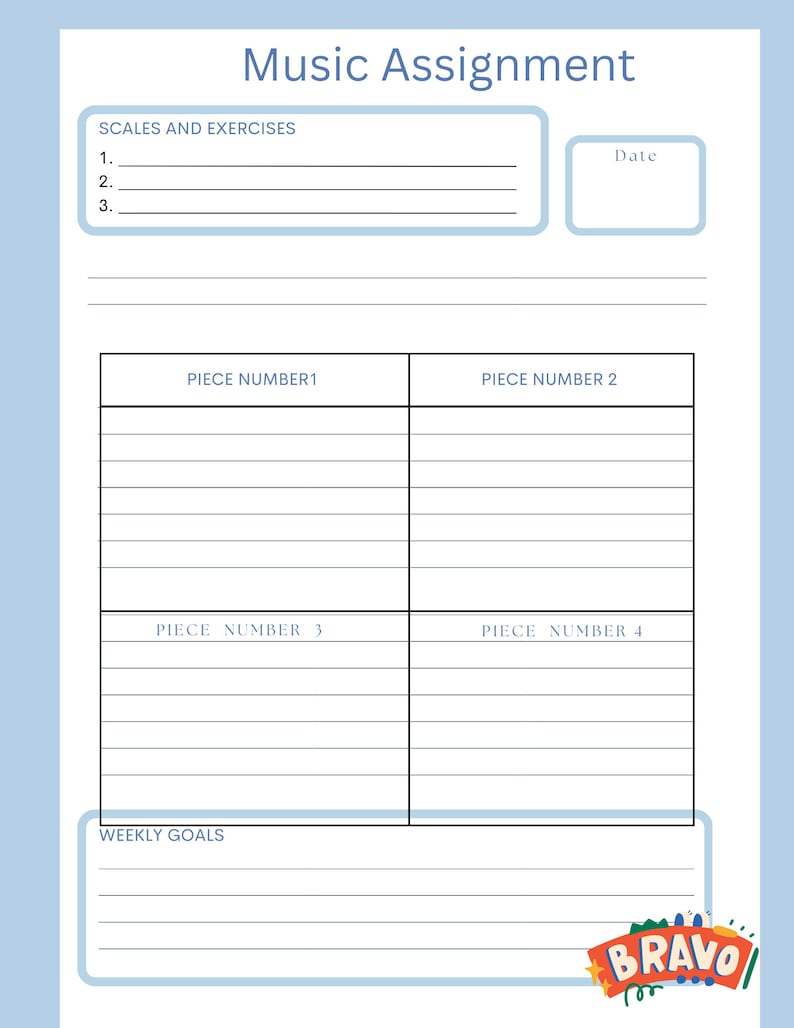 Music Assignment Sheets Piano Lessons Music Lessons Teacher Printable ...