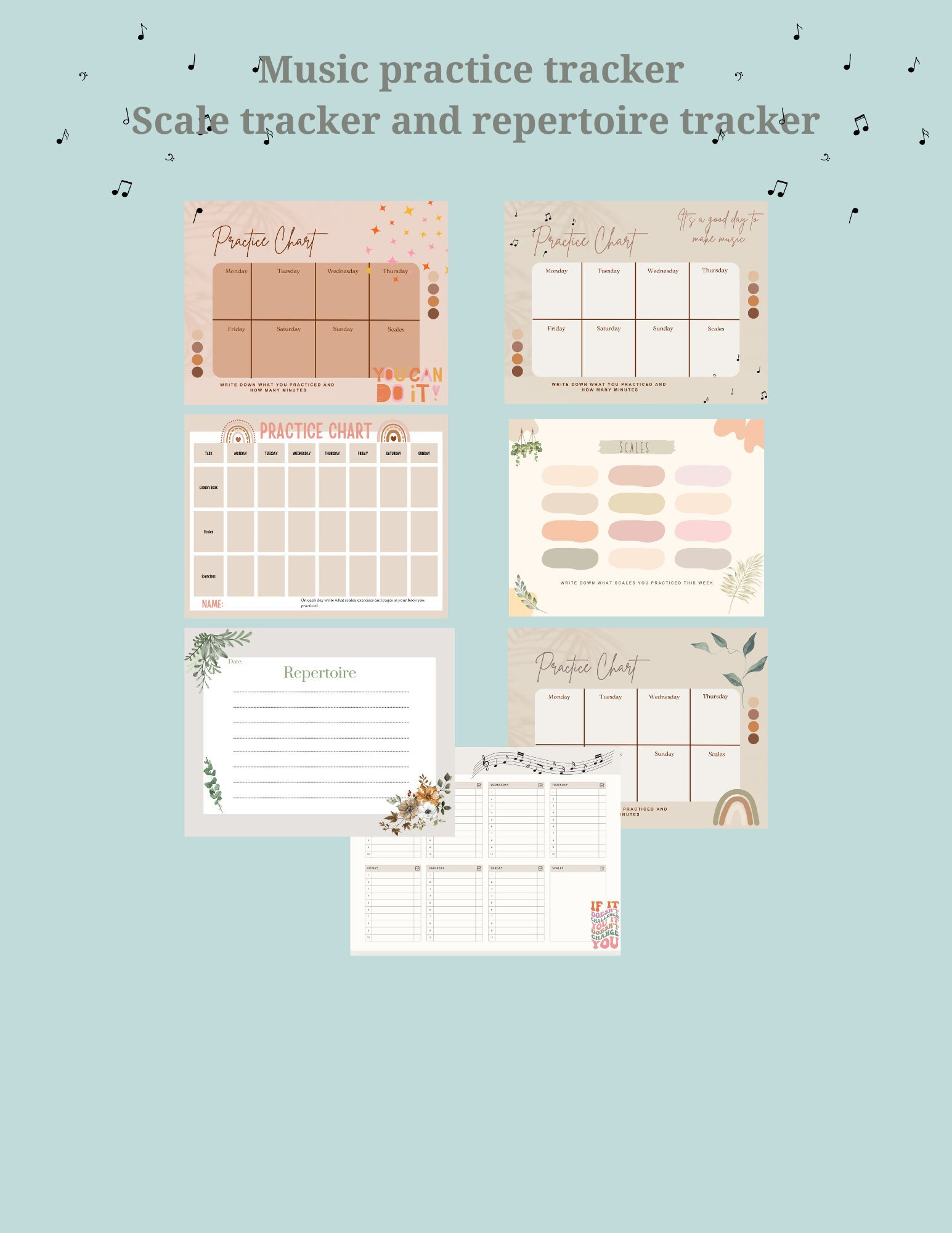 Music Practice Tracker Scale Tracker Repertoire List Piano Lesson Music ...