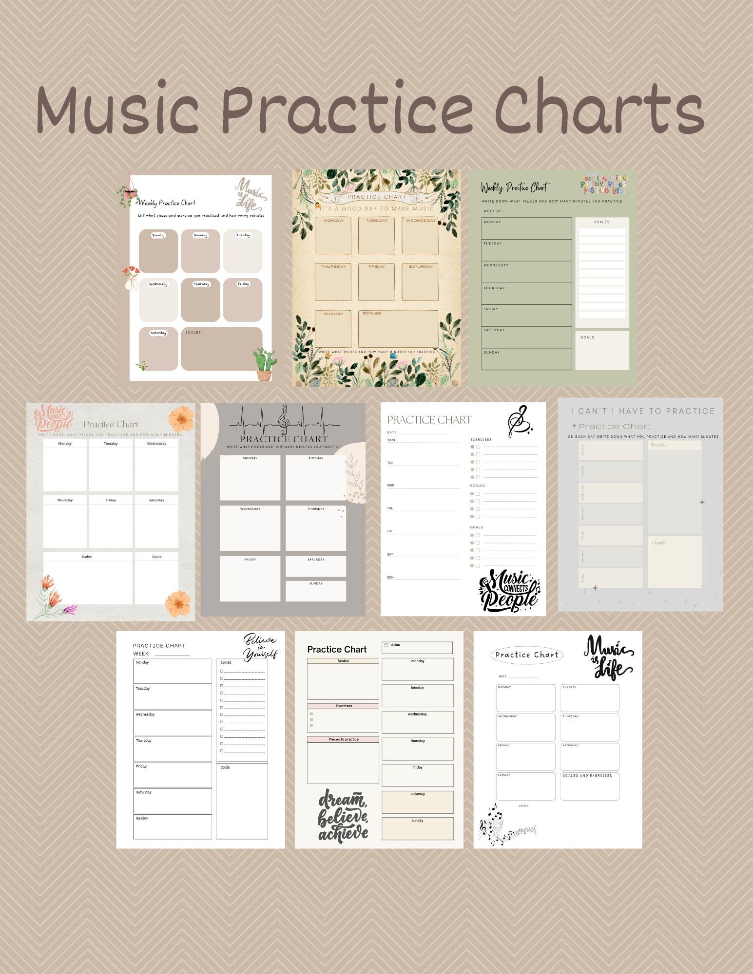 Music Practice Charts Practice Tracker Music Lesson Piano Lesson Piano ...
