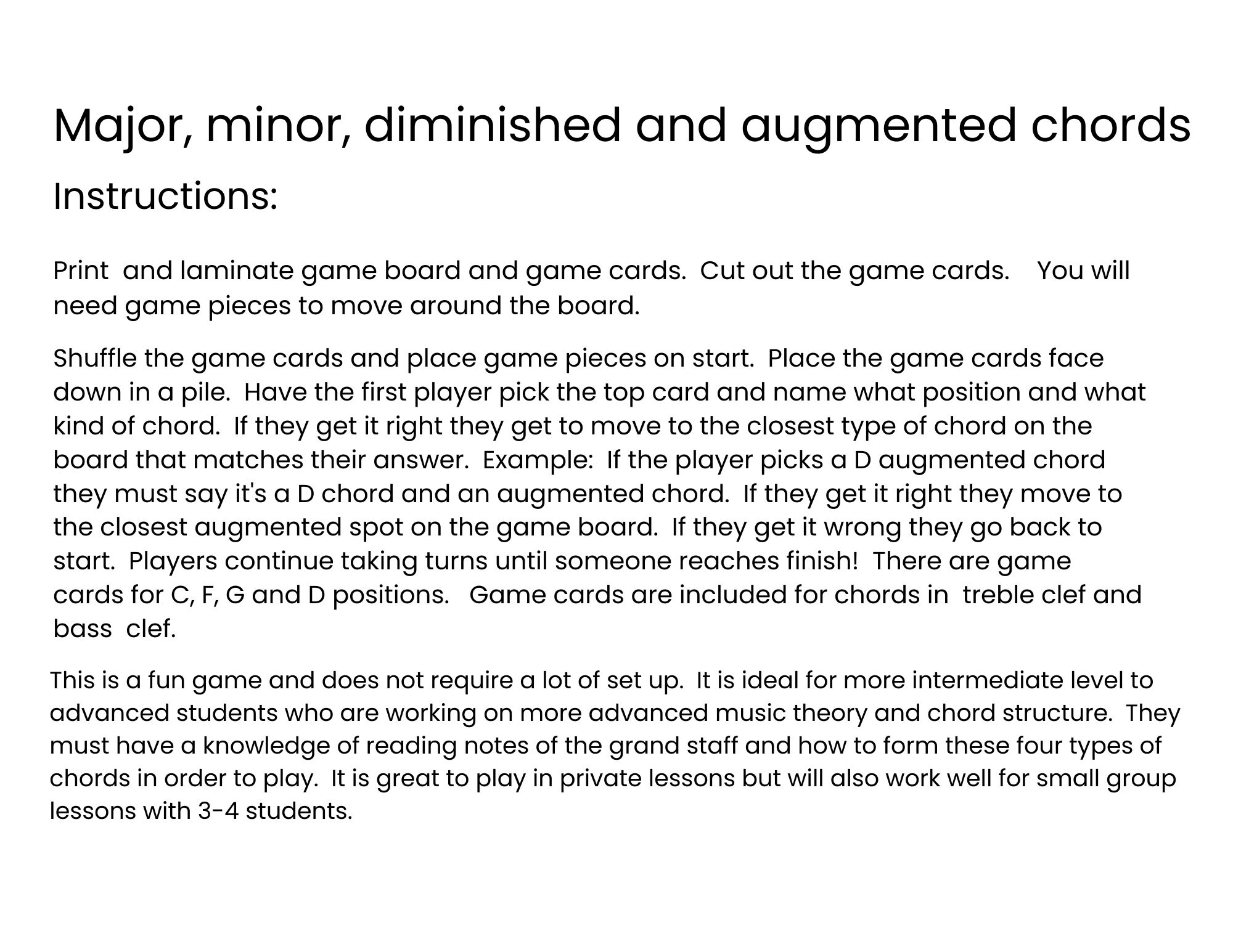 Music Chord Game Music Lessons Piano Lessons Homeschool Group Piano ...