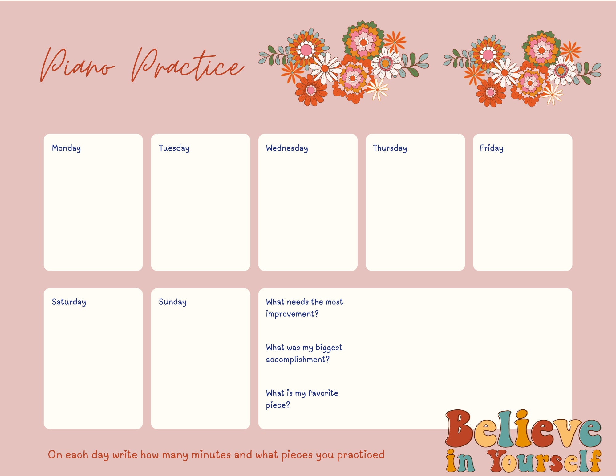 Piano Practice Charts Scale Tracker Practice Tracker Repertoire List ...