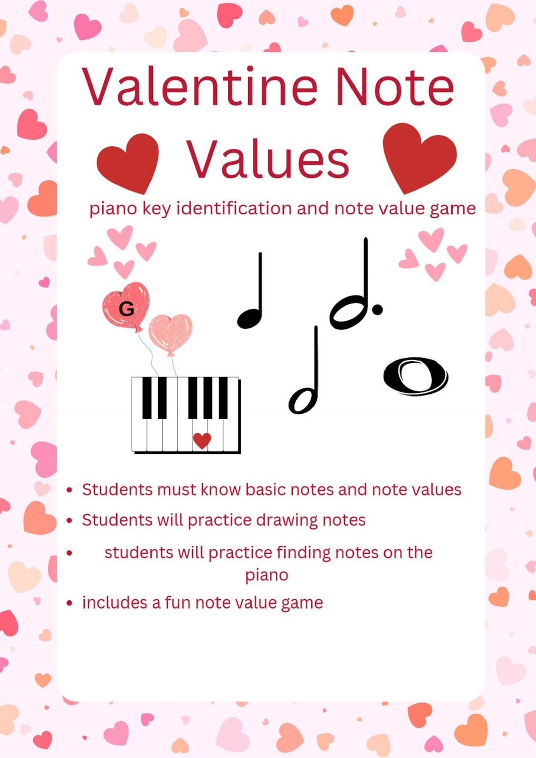 Valentine Piano Activity Music Activity Music Lessons Music Printable ...