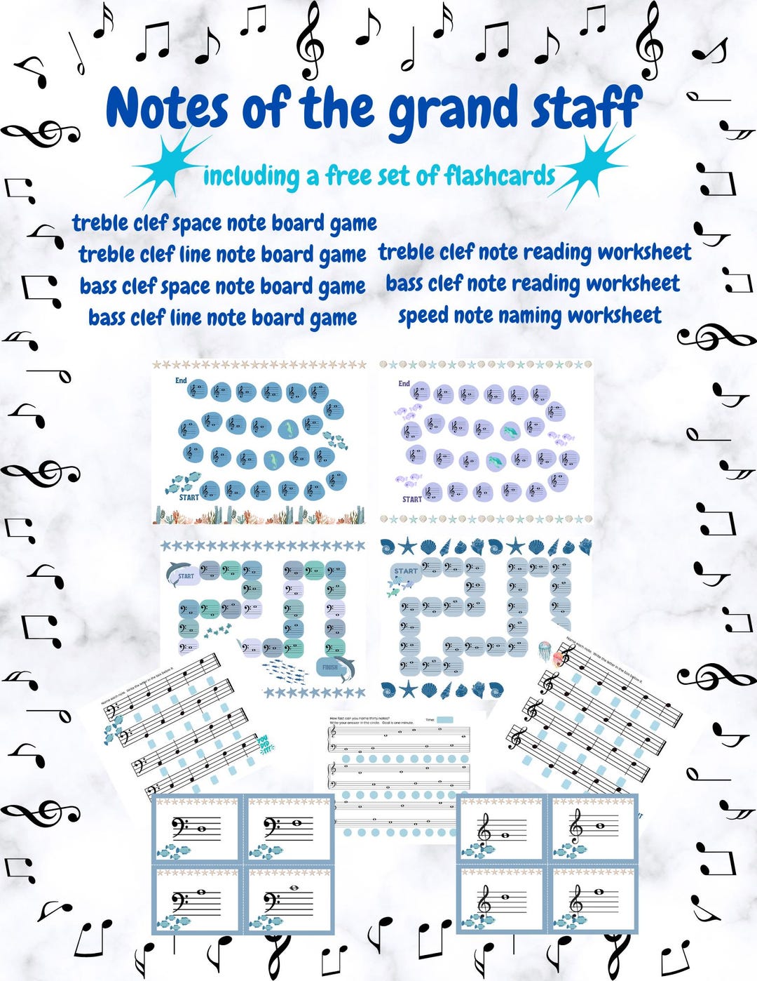 Music Worksheets Flashcards Note Reading Game Piano Lessons Music ...