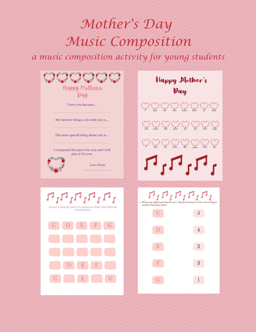 Mother's Day Composition Piano Lesson Activity Music Lesson Homeschool ...