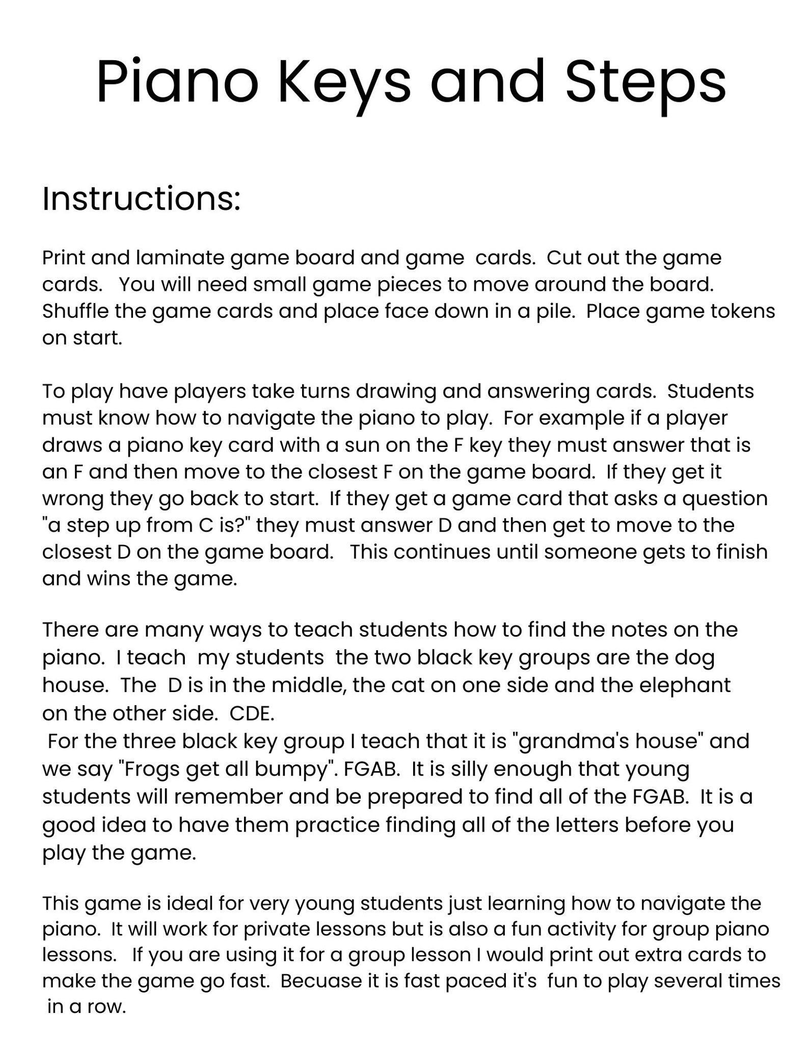 Piano Game Music Game Piano Keys Homeschool Game Piano Lesson Activity ...