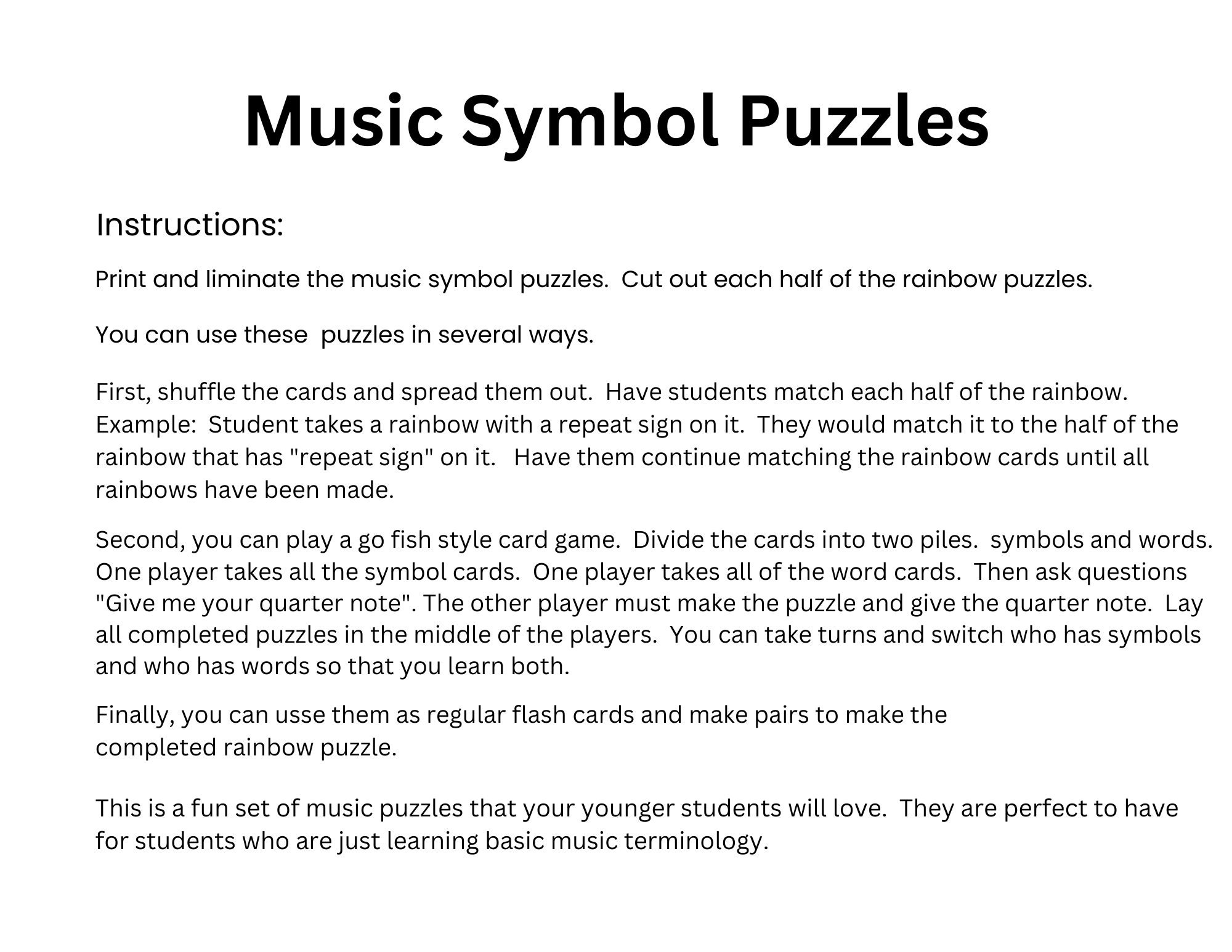Music Symbol Puzzles Music Flashcards Piano Lesson Music - Etsy Australia