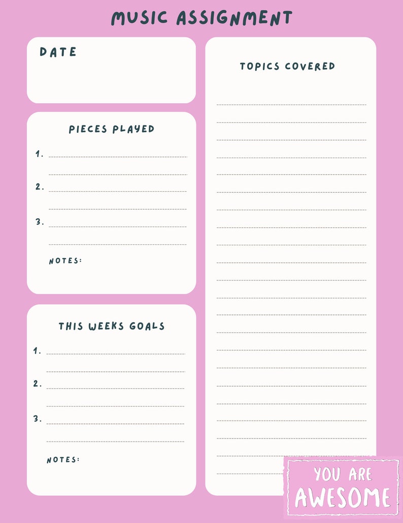 Music Assignment Sheets Piano Lessons Music Lessons Teacher Printable ...