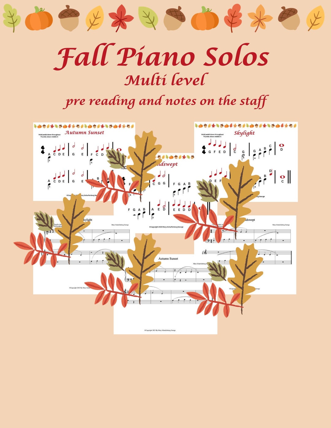 Fall Piano Solos Pre Reading Beginning Piano Solos Piano Music for Kids ...