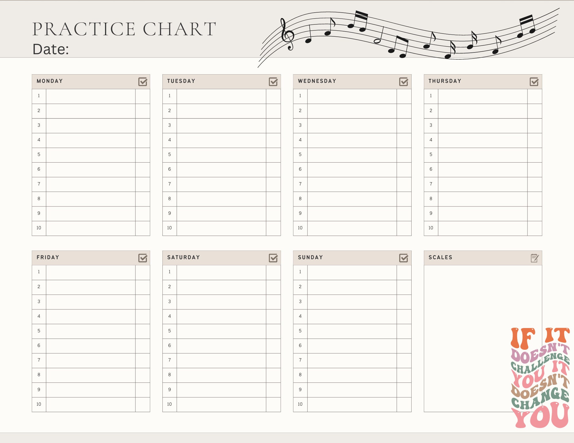 Music Practice Tracker Scale Tracker Repertoire List Piano Lesson Music ...