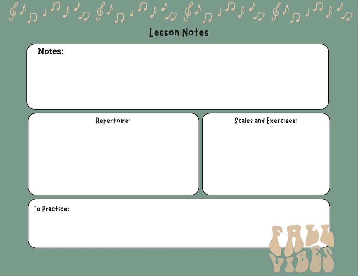 Music Lesson Practice Tracker Lesson Notes Music Lesson Piano Lesson ...
