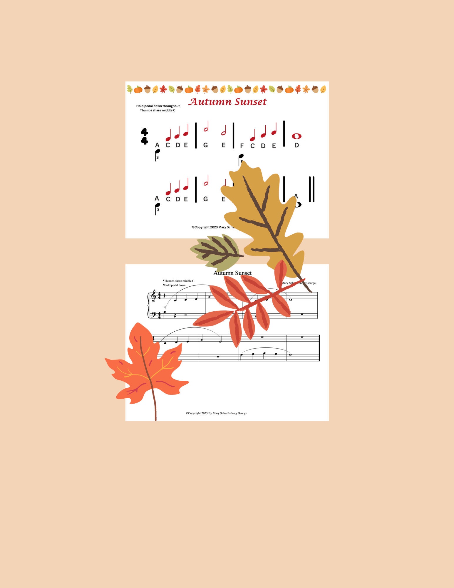 Fall Piano Solos Pre Reading Beginning Piano Solos Piano Music for Kids ...