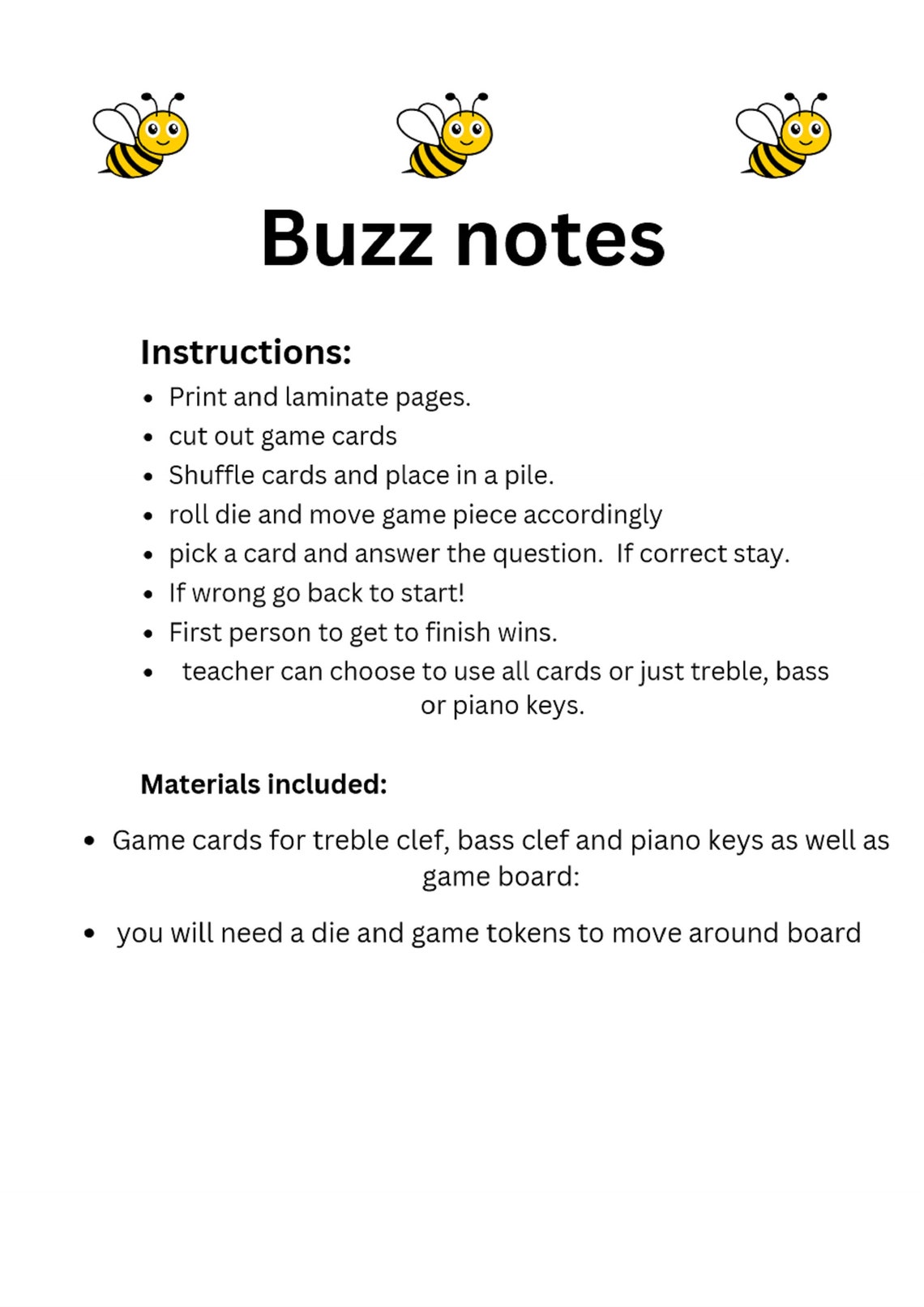 Buzz Notes Music Game Piano Game Music Education Piano Lessons Group ...