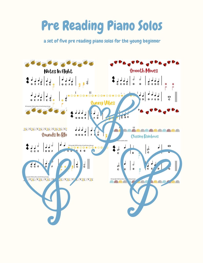 Piano Solos for Kids Pre Reading Piano Solos Kindergarten Piano Pre-k ...