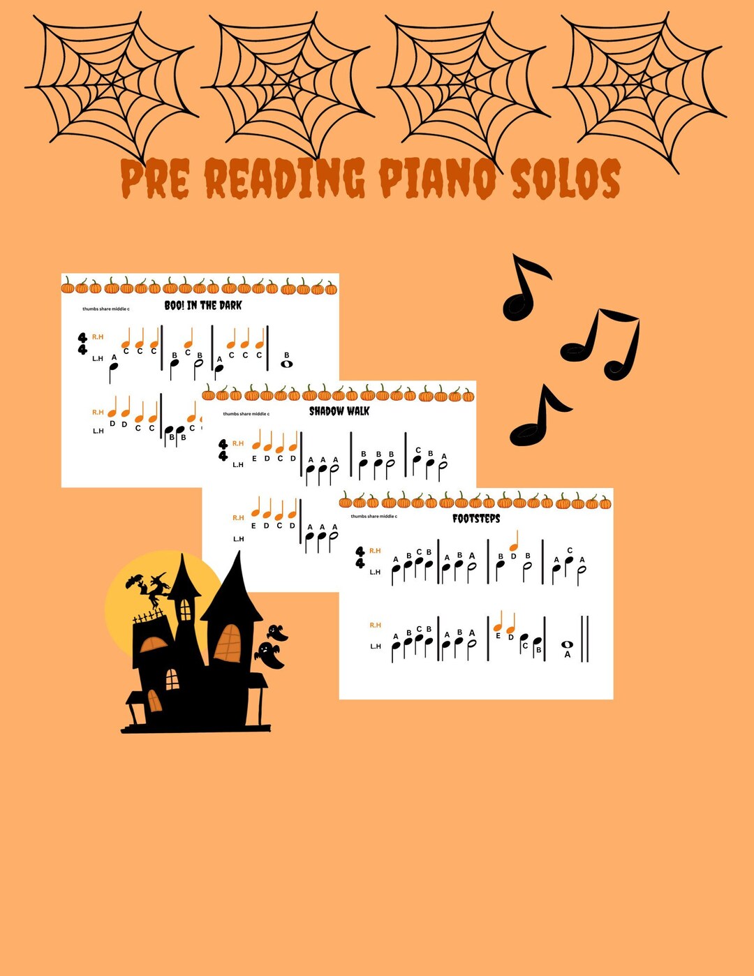 Pre Reading Halloween Piano Solos Piano Solos for Kids Sheet Music for ...