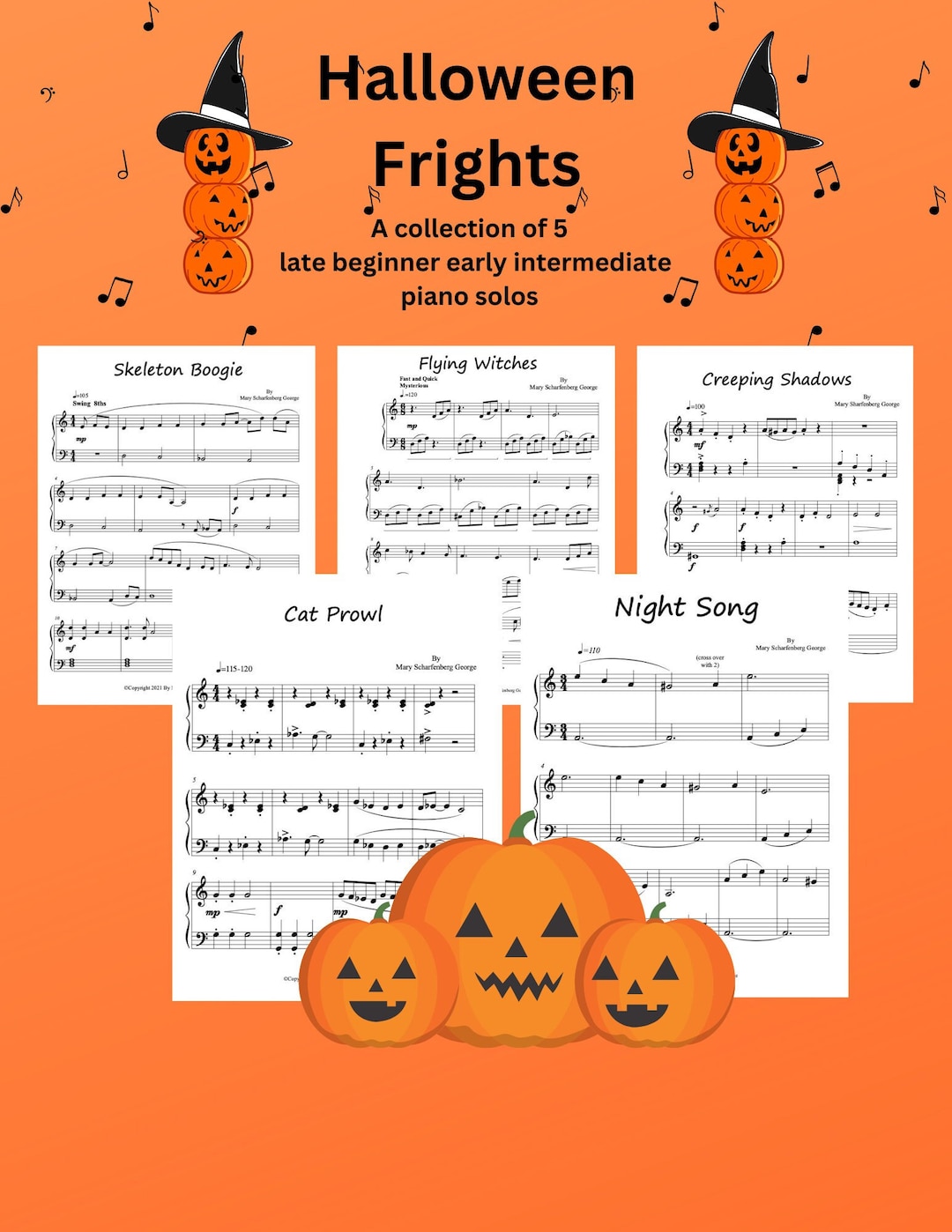 Halloween Piano Solos Sheet Music for Kids Intermediate Piano Solos ...