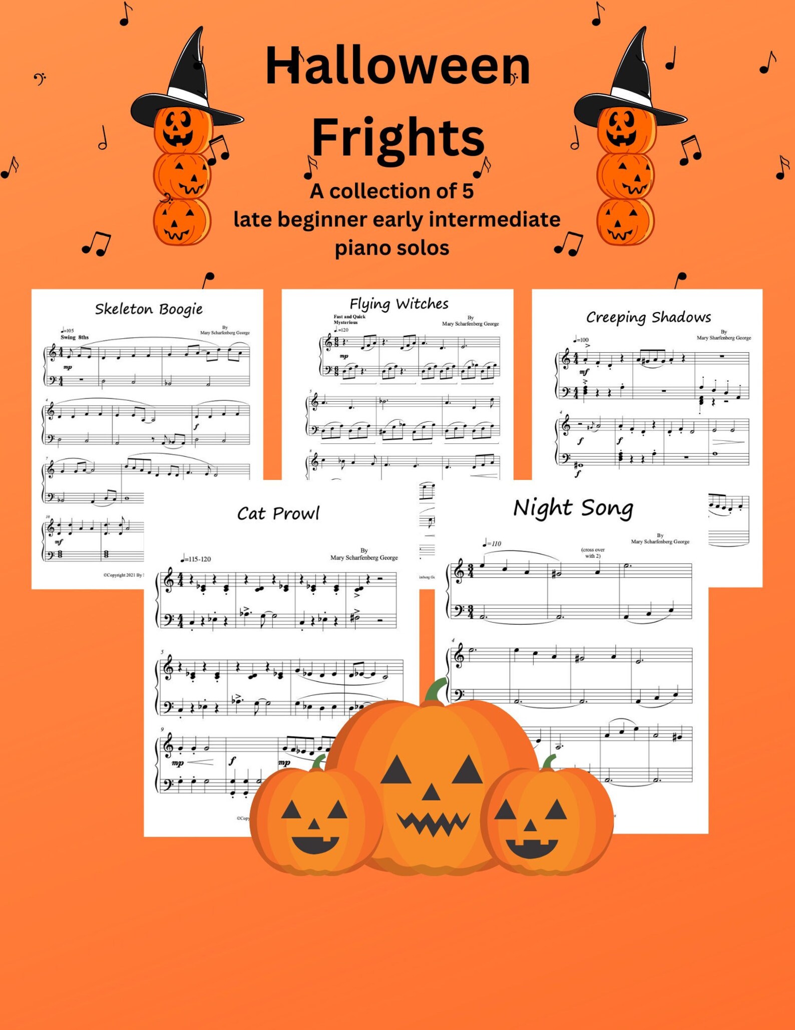 Halloween Piano Solos Sheet Music for Kids Intermediate Piano Solos ...