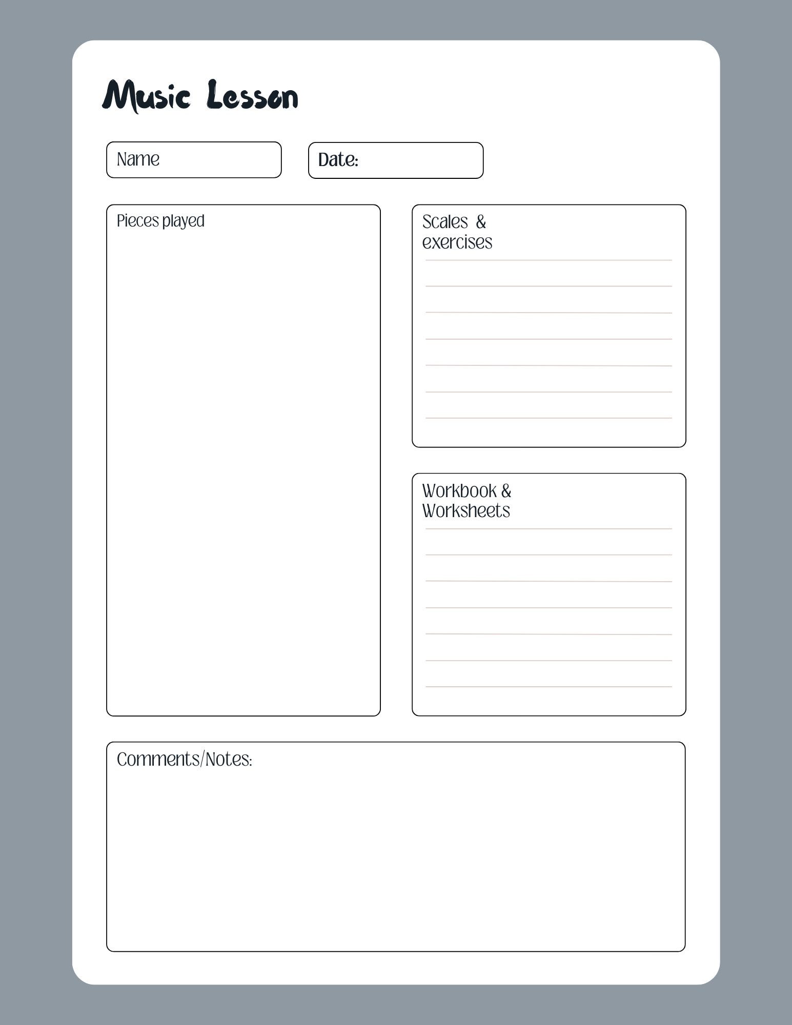 Music Assignment Printable. Music Lesson Piano Lesson Music Teacher ...