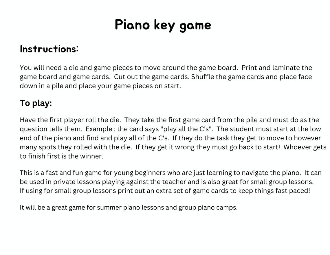 Piano Game Group Piano Lesson Piano Keys Music Game Piano Activity ...