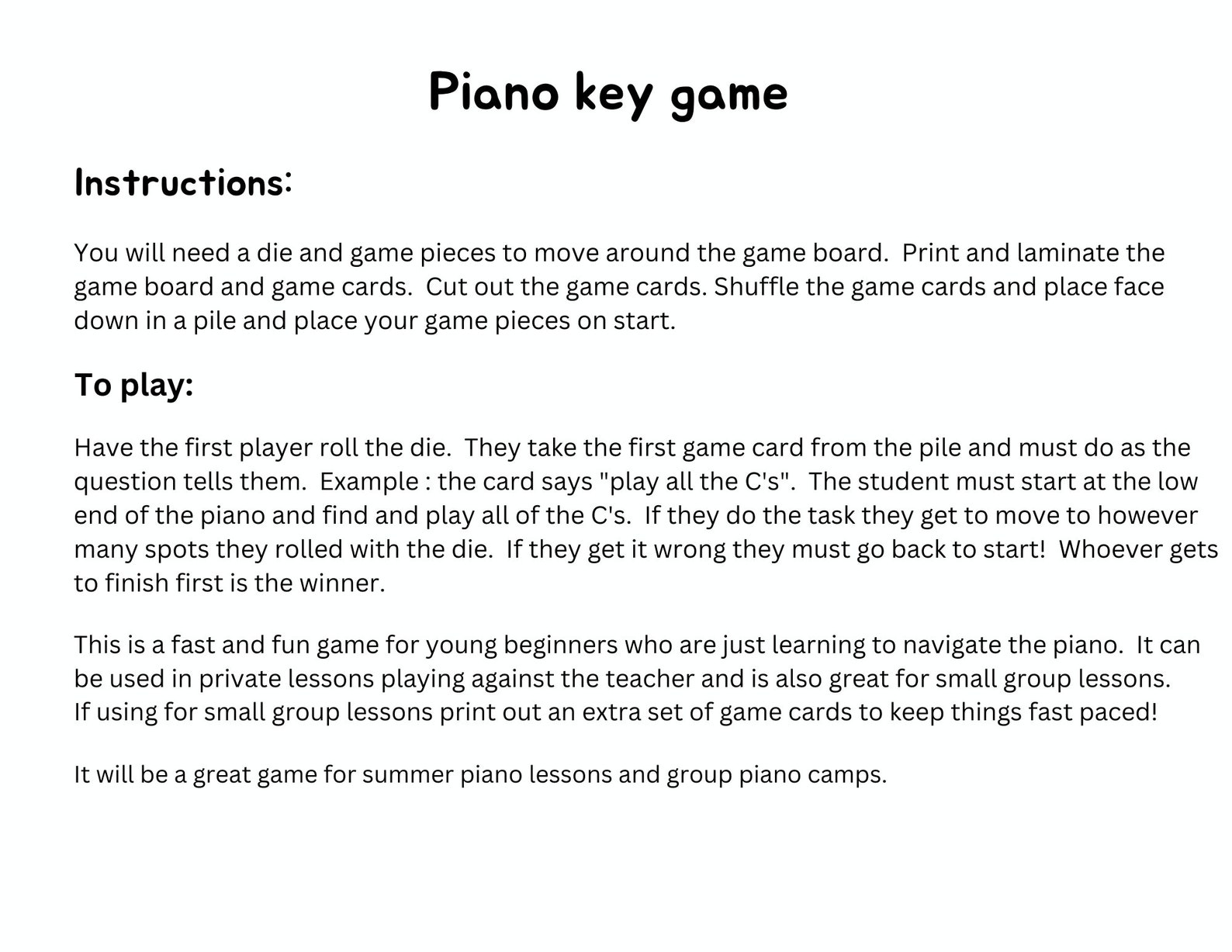 Piano Game Group Piano Lesson Piano Keys Music Game Piano Activity ...