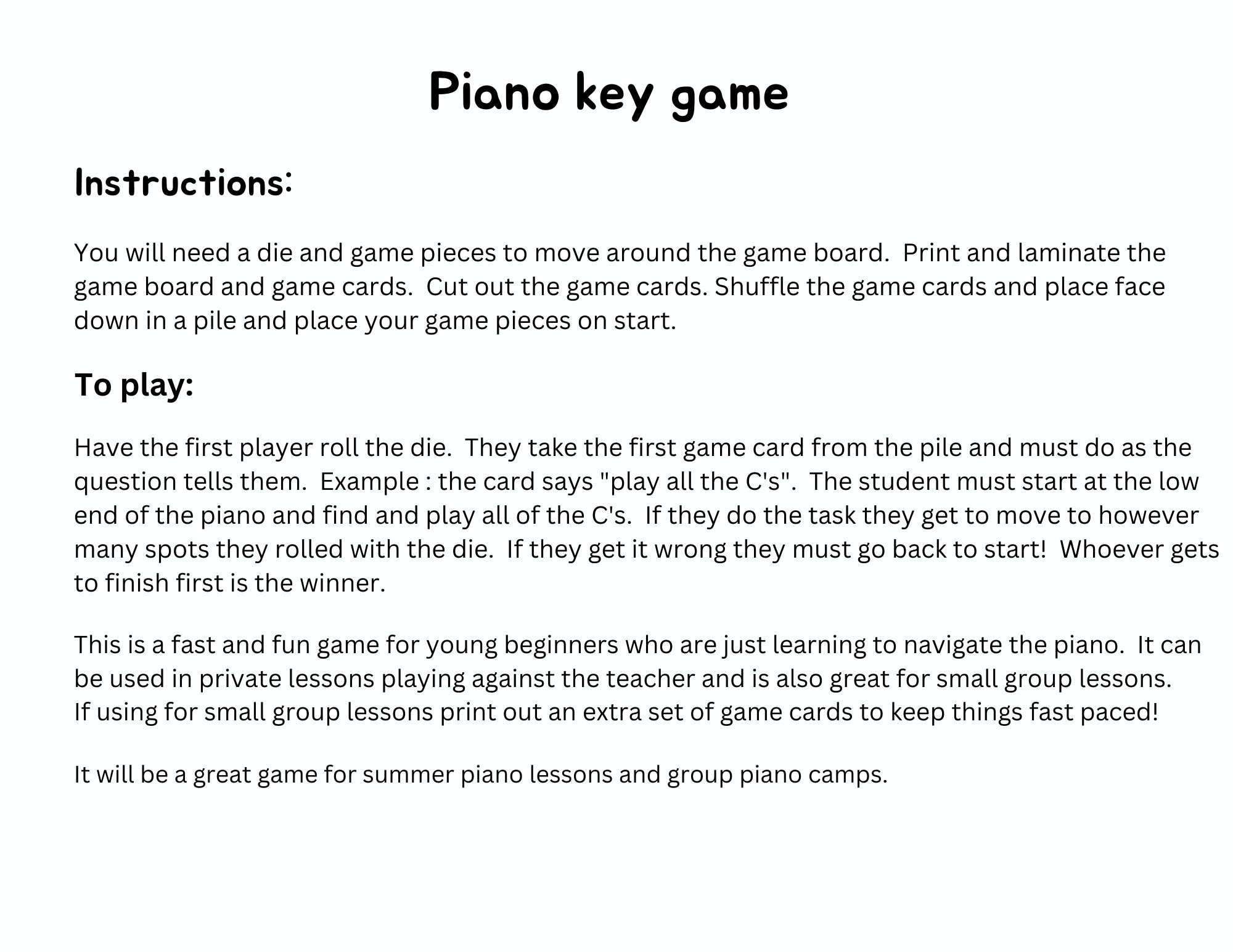 Piano Game Group Piano Lesson Piano Keys Music Game Piano Activity ...