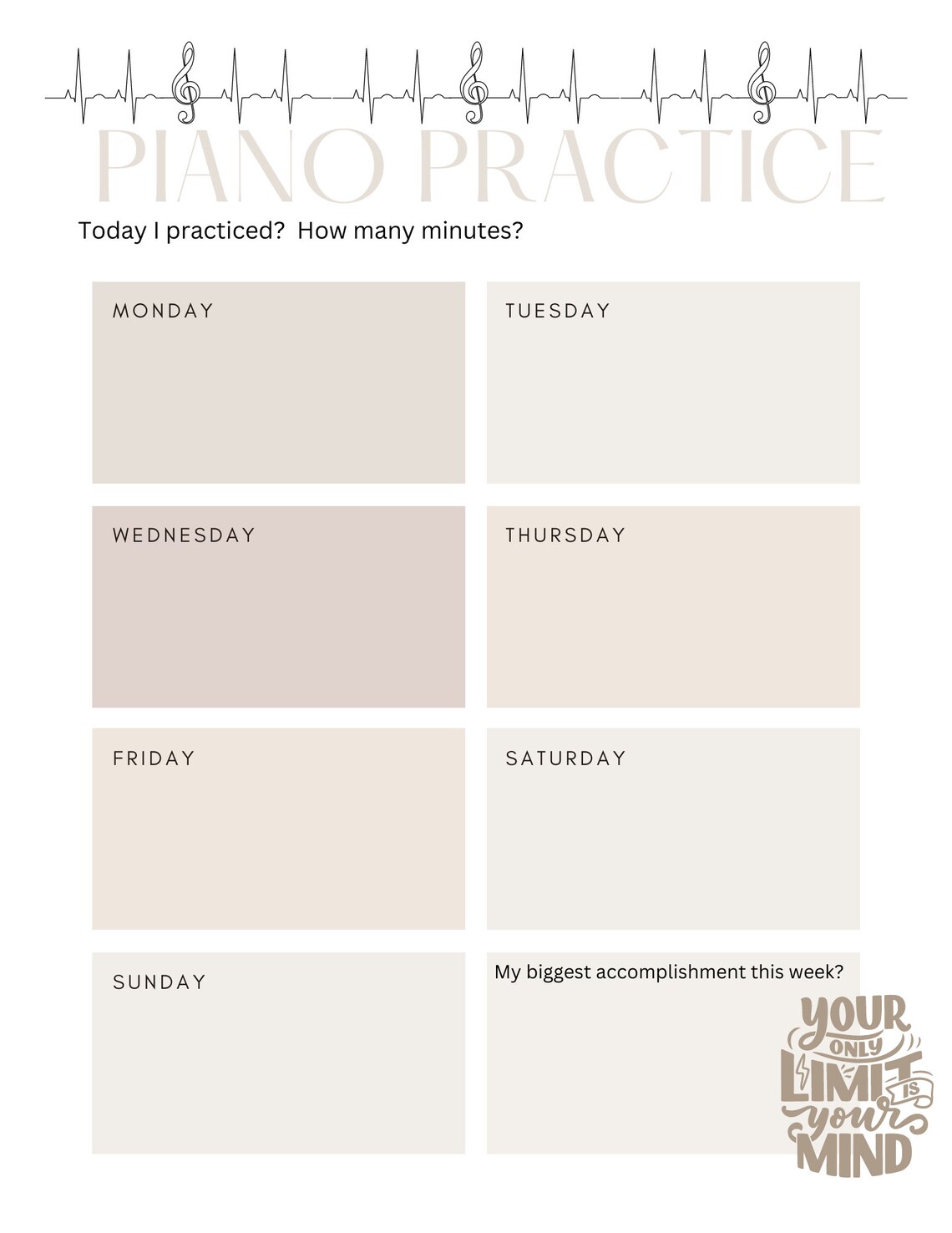 Piano Practice Charts Weekly Piano Lessons Music Lessons Practice ...