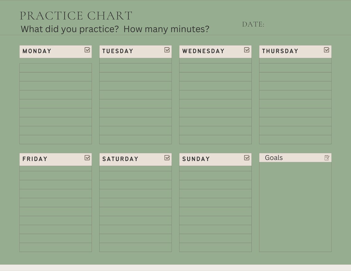 Music Practice Chart Weekly Piano Lessons Music Lessons Piano Printable ...