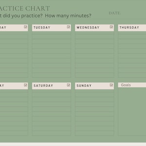 Music Practice Chart Weekly Piano Lessons Music Lessons Piano Printable ...