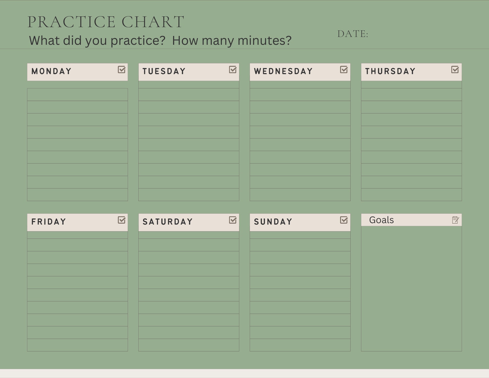 Music Practice Chart Weekly Piano Lessons Music Lessons Piano Printable ...