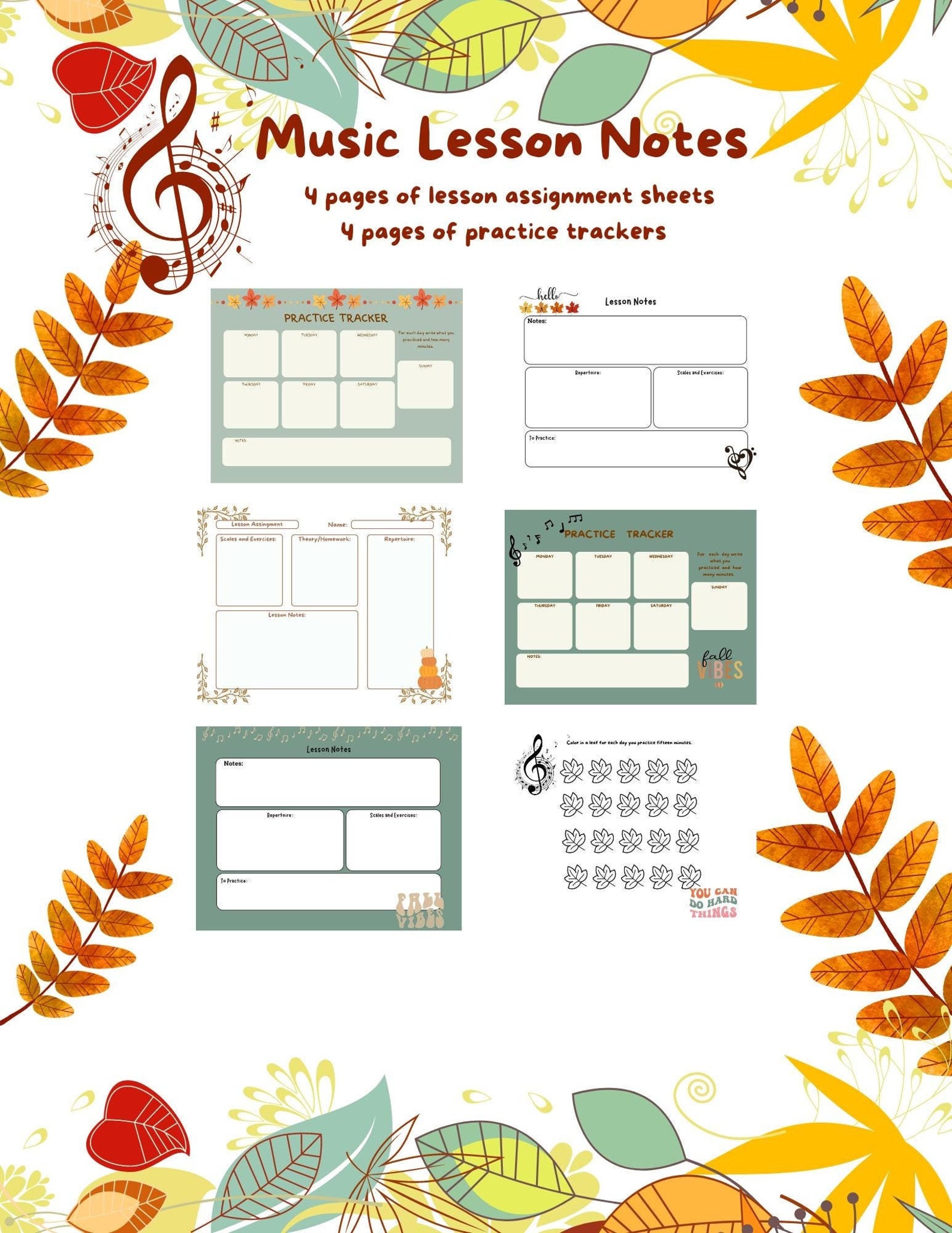 Music Lesson Practice Tracker Lesson Notes Music Lesson Piano Lesson ...