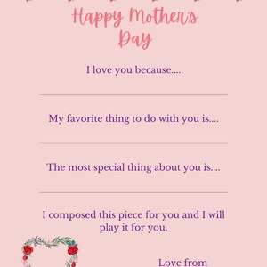 Mother's Day Composition Piano Lesson Activity Music Lesson Homeschool ...