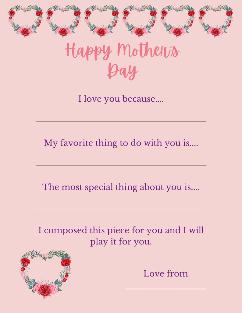 Mother's Day Composition Piano Lesson Activity Music Lesson Homeschool ...